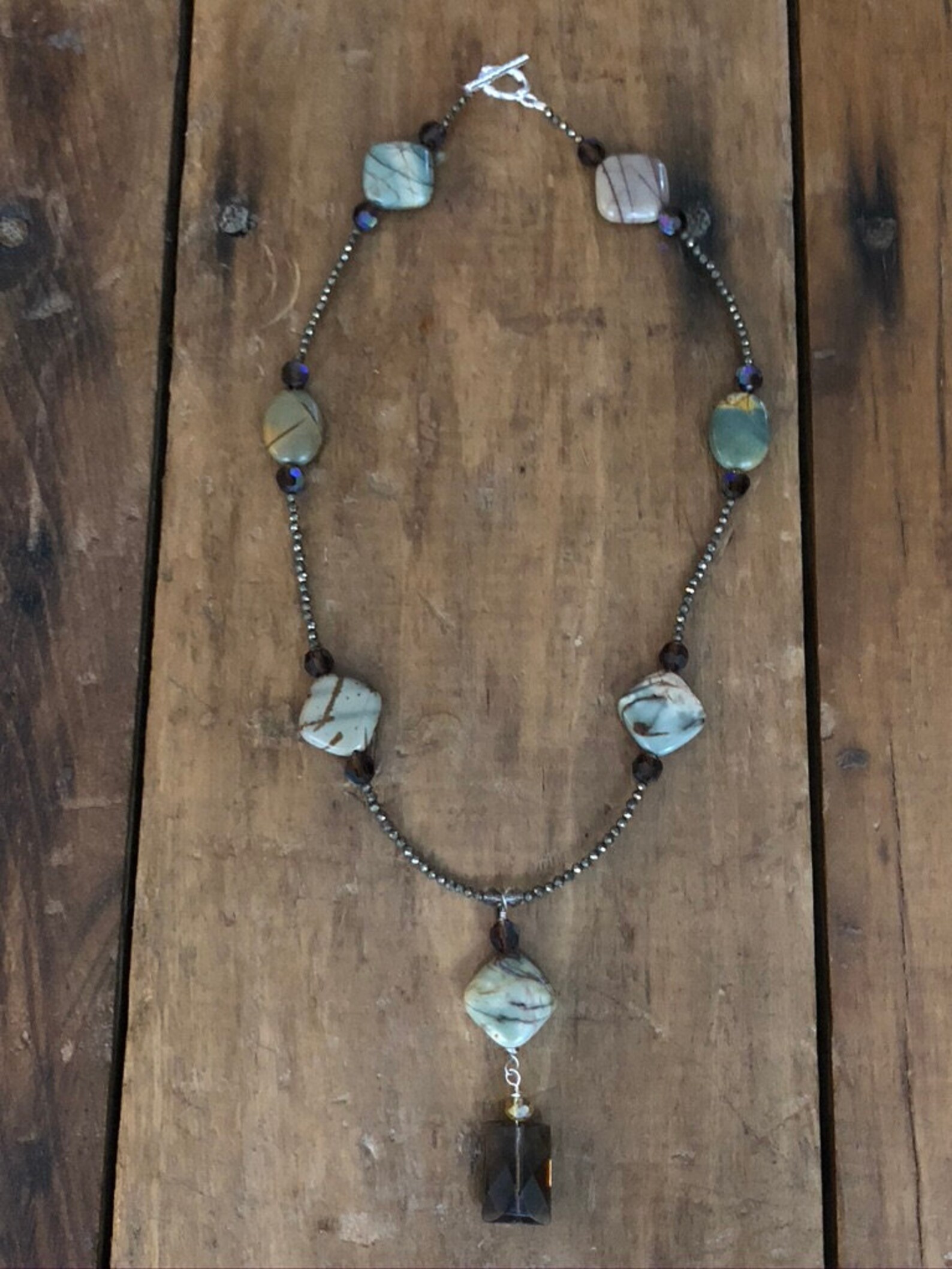 Picasso Jasper Beads With 6mm Brown Topaz Round Crystals, Brown Topaz ...