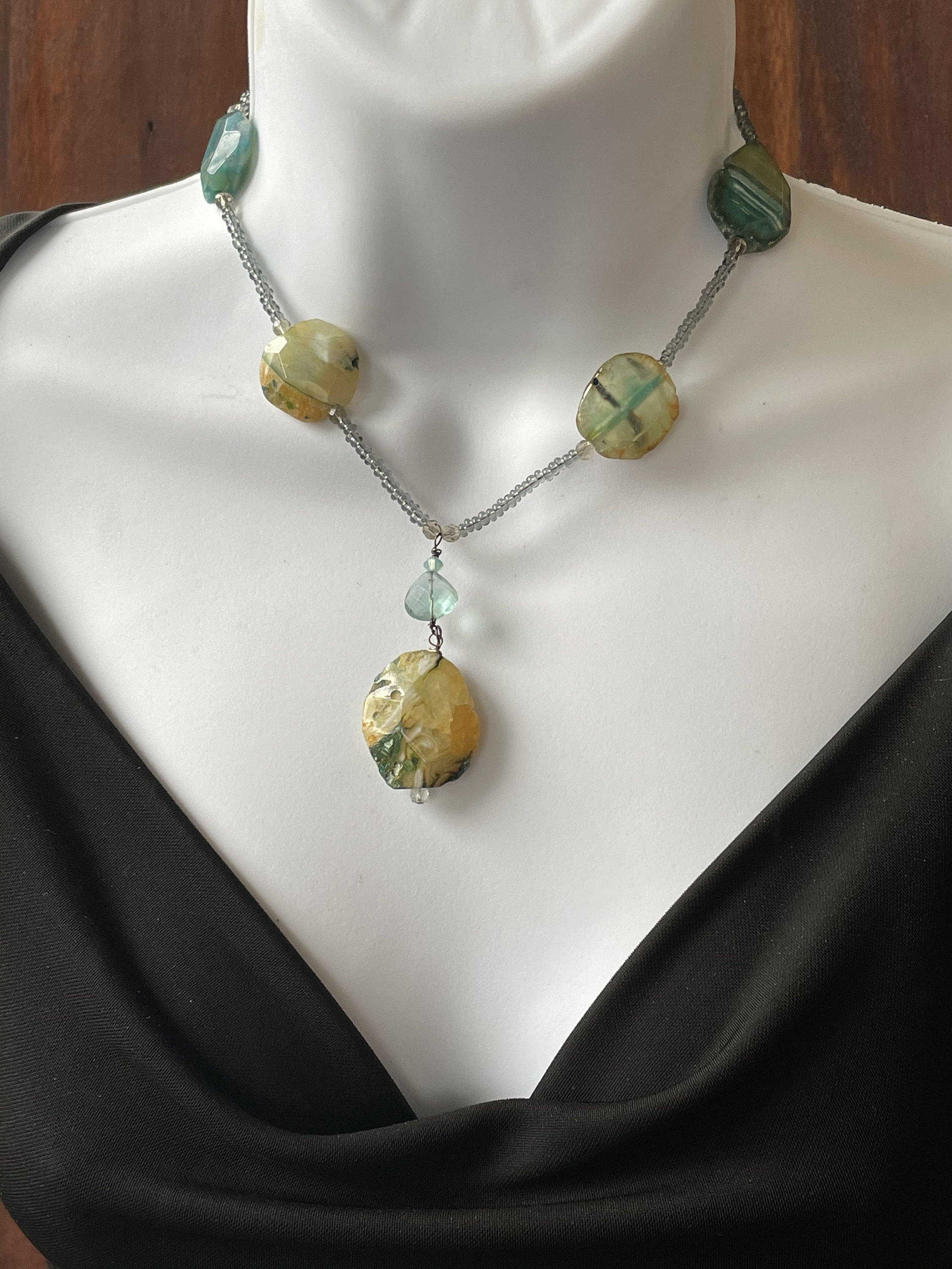 Teal, Turquoise Odd Shaped Agate Slices With Apatite and Agate Pendant ...