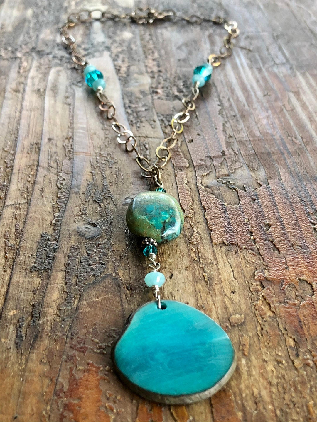 Sterling Silver Chain With Turquoise and Aquamarine Crystals and a ...