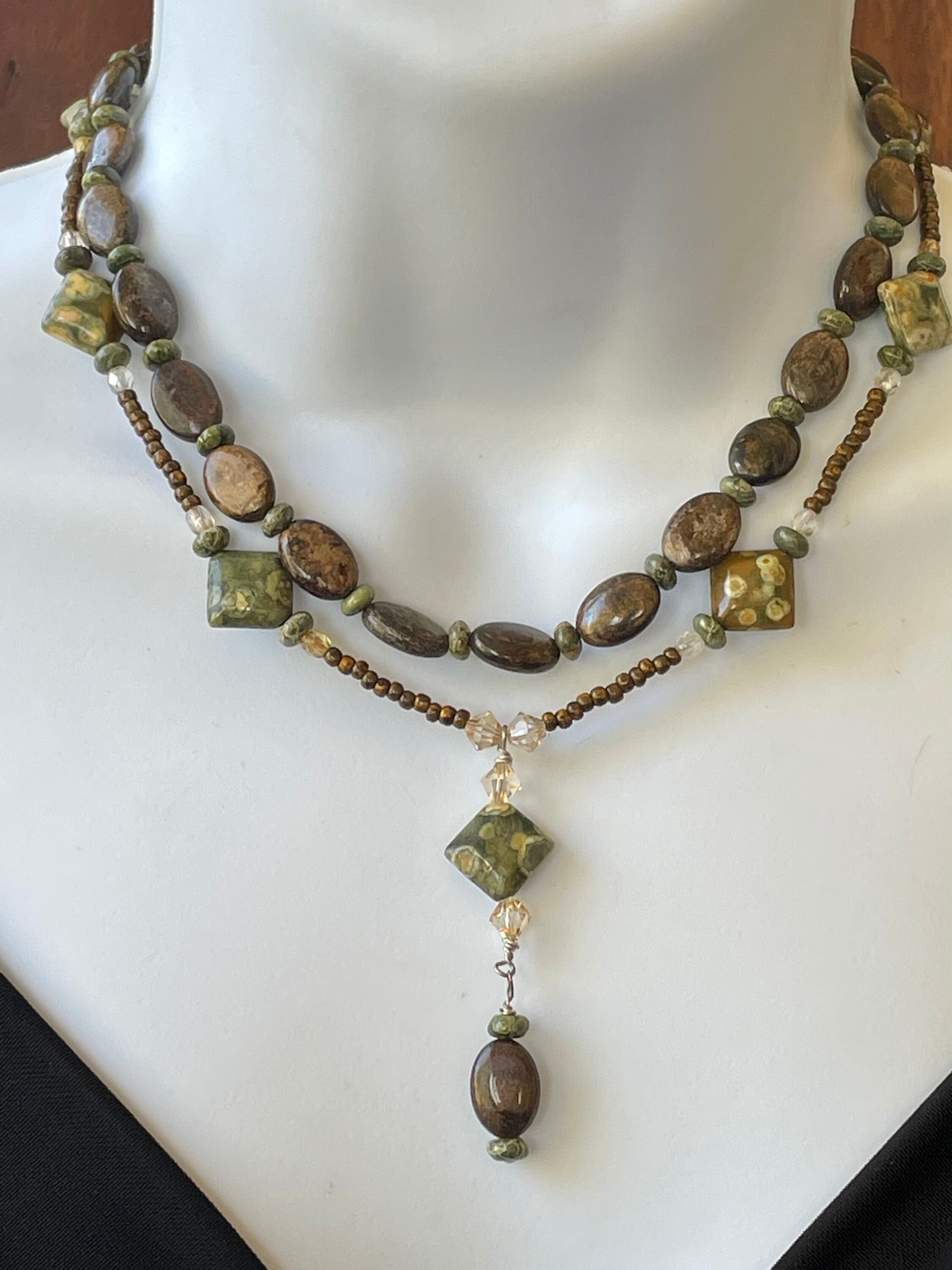 Double Strand, With 1 Strand Rainforest Jasper Diamonds, Bronze/brown ...