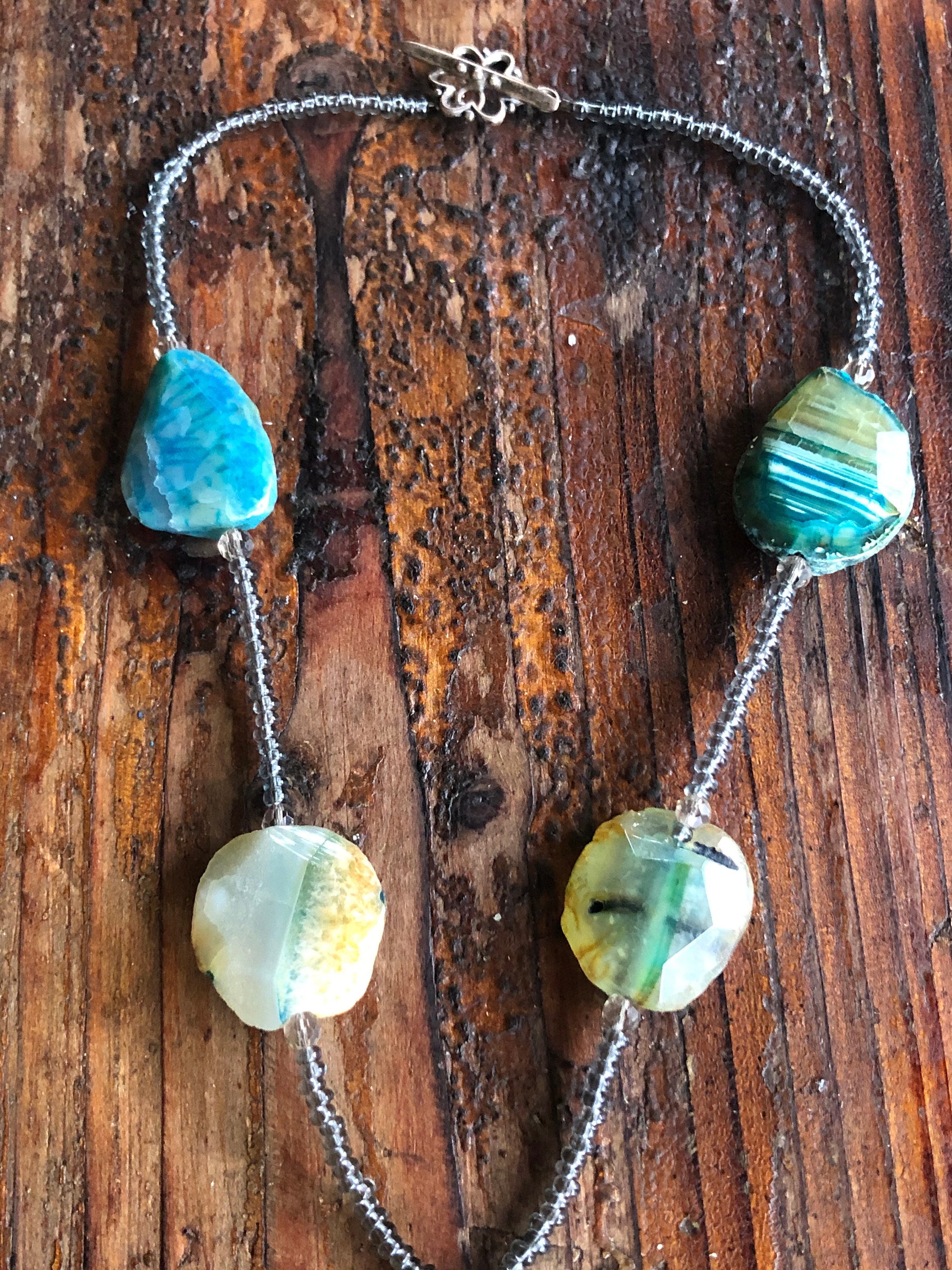 Teal, Turquoise Odd Shaped Agate Slices With Apatite and Agate Pendant ...