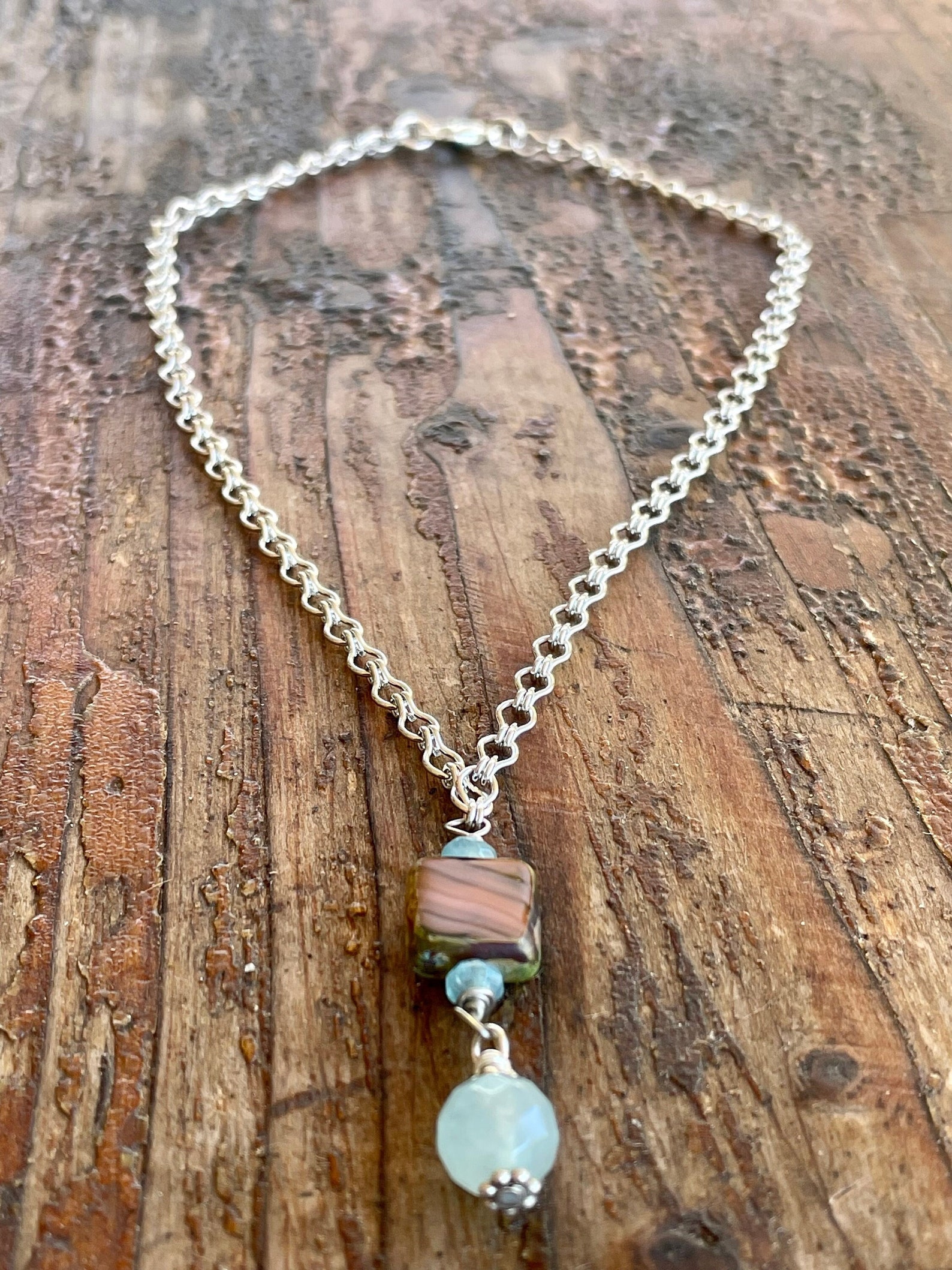 Choker on a Silver Filled Chain With Czech Glass Chicklet Bead Pendant ...