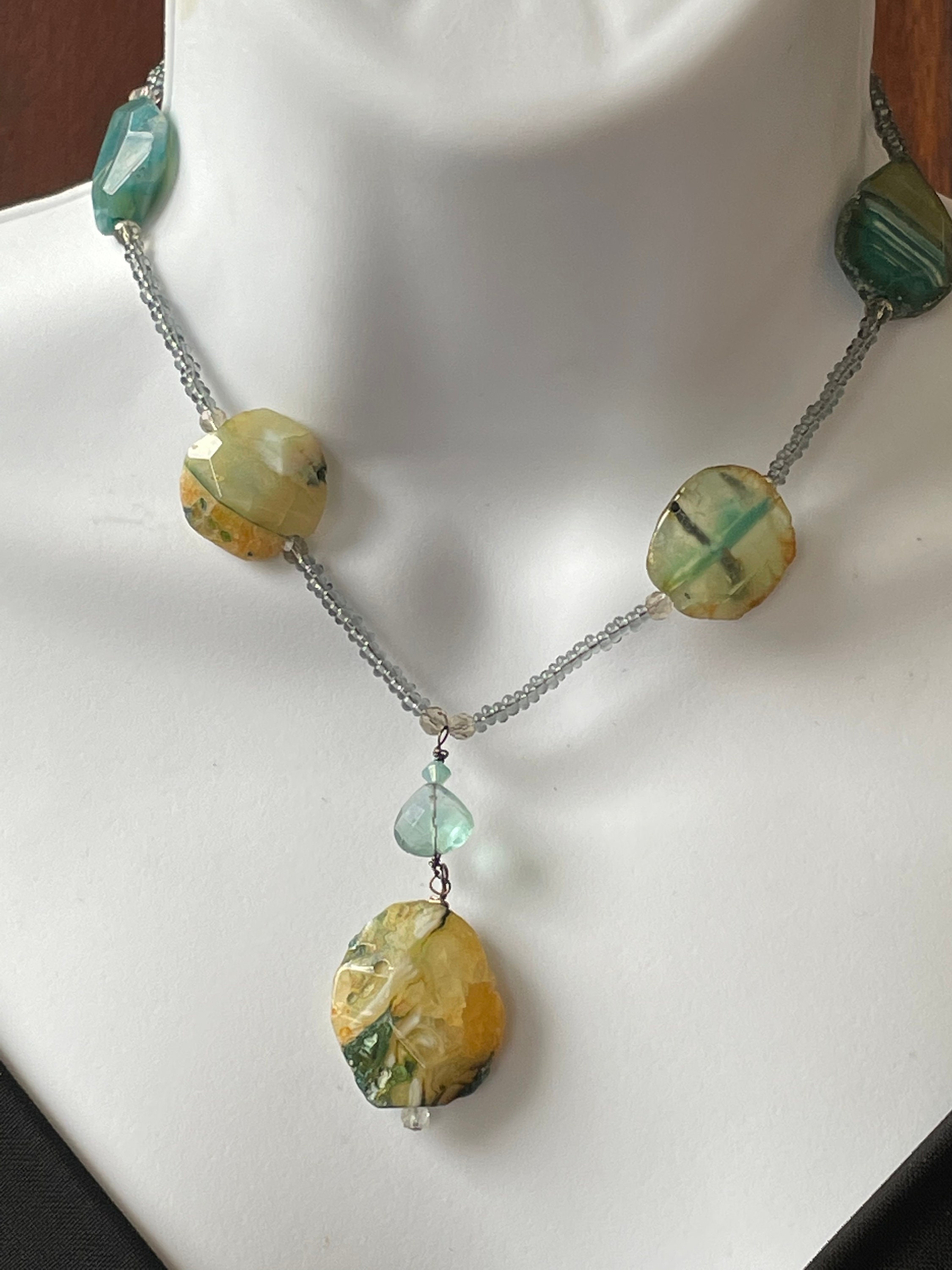 Teal, Turquoise Odd Shaped Agate Slices With Apatite and Agate Pendant ...