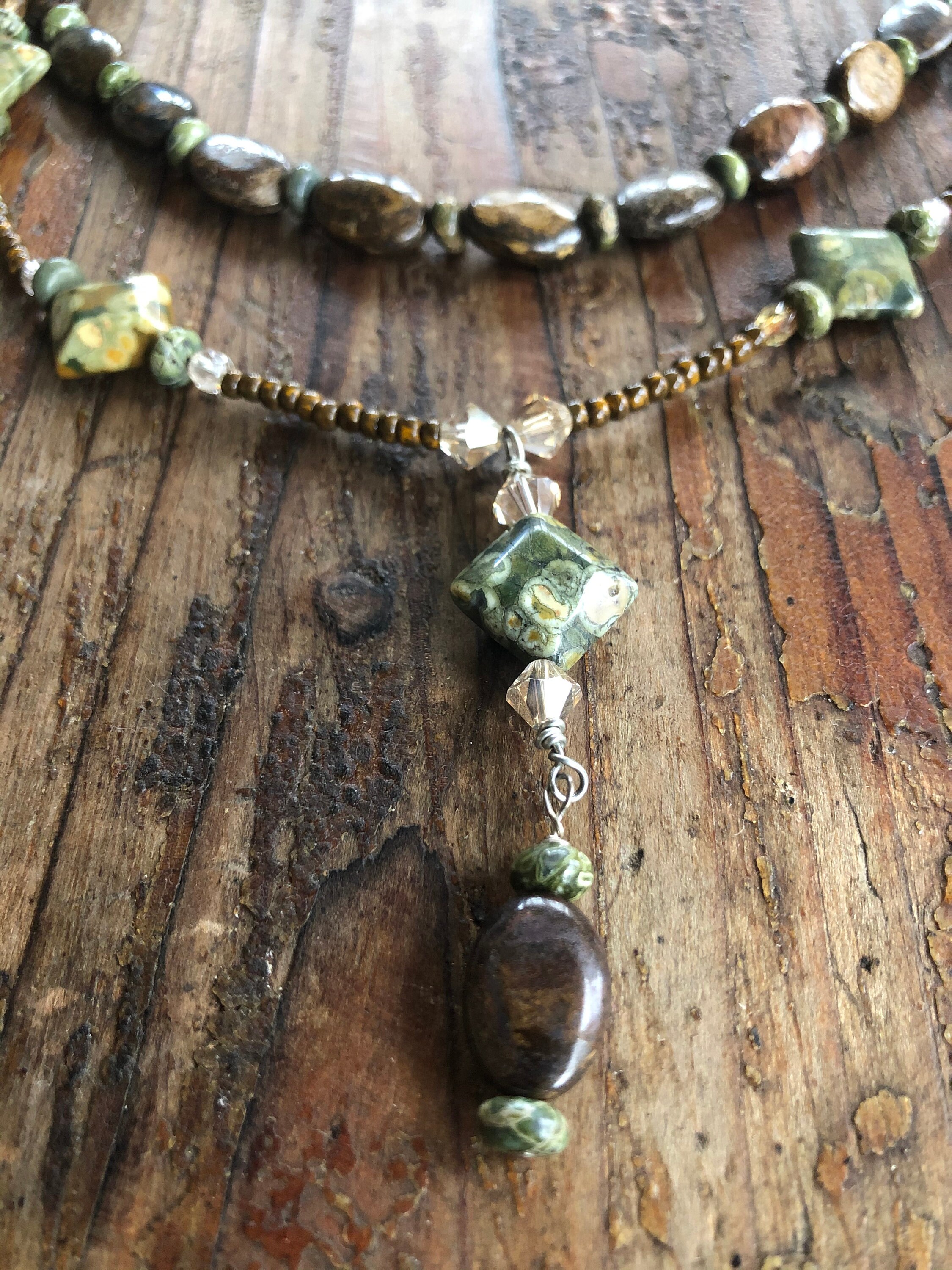 Double Strand, With 1 Strand Rainforest Jasper Diamonds, Bronze/brown ...
