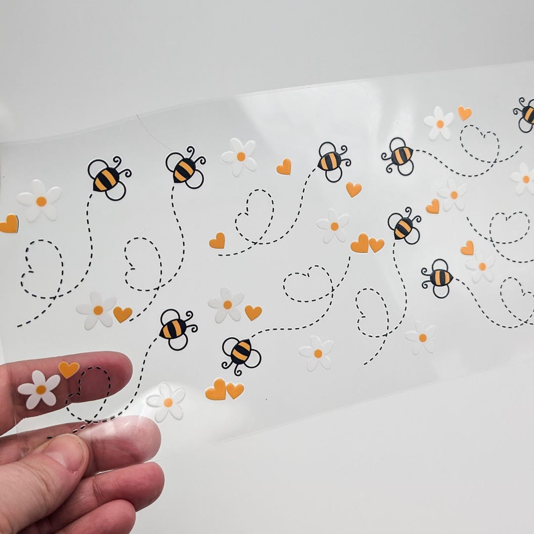Cute Bees and Flowers Wrap UV DTF for 16oz Libbey Glass Mug - Etsy