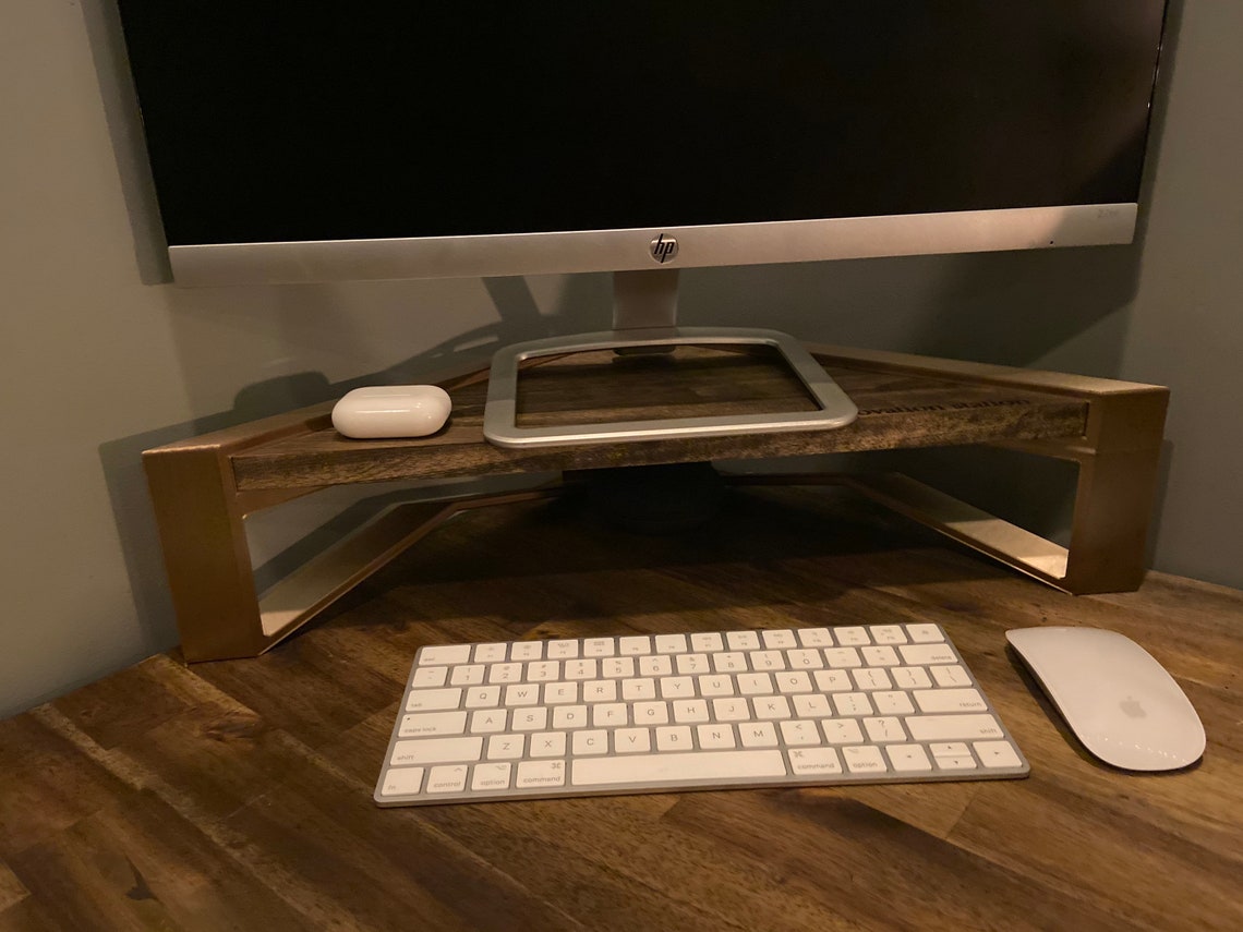 Handmade Corner Monitor Riser, Space Saver, Home Office, Wooden Desk ...