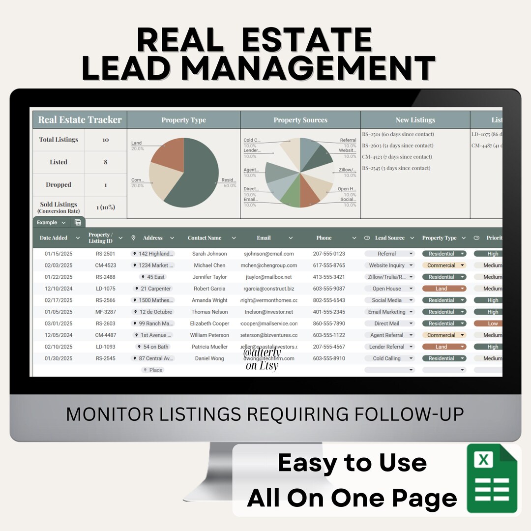 Real Estate Tracking Spreadsheet | Agent Listing Tracker | Property ...