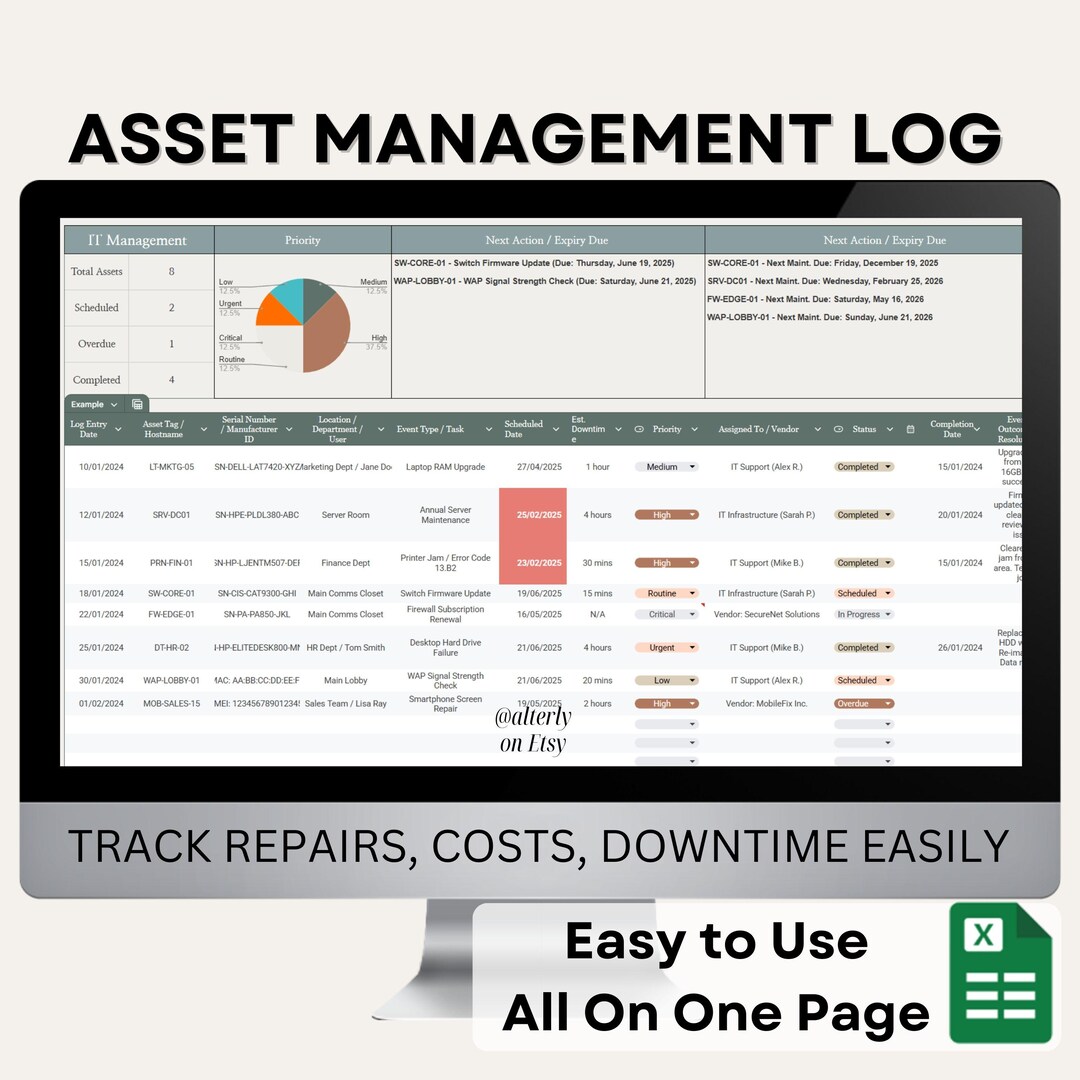 Advanced IT Asset Maintenance Log & Schedule | Google Sheets | Manage ...