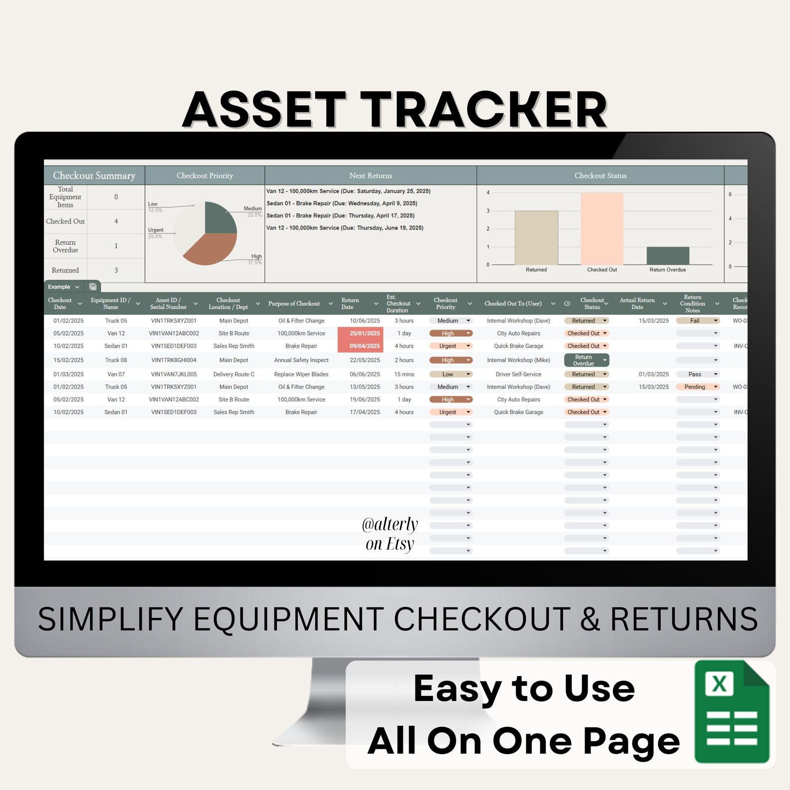 Equipment Checkout Return Log Google Sheet Template | Visual Asset ...