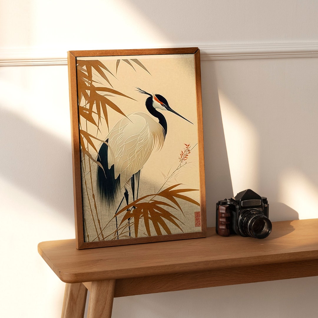 Crane and Bamboo Poster - Asian-inspired Japanese Wall Art, Woodblock ...
