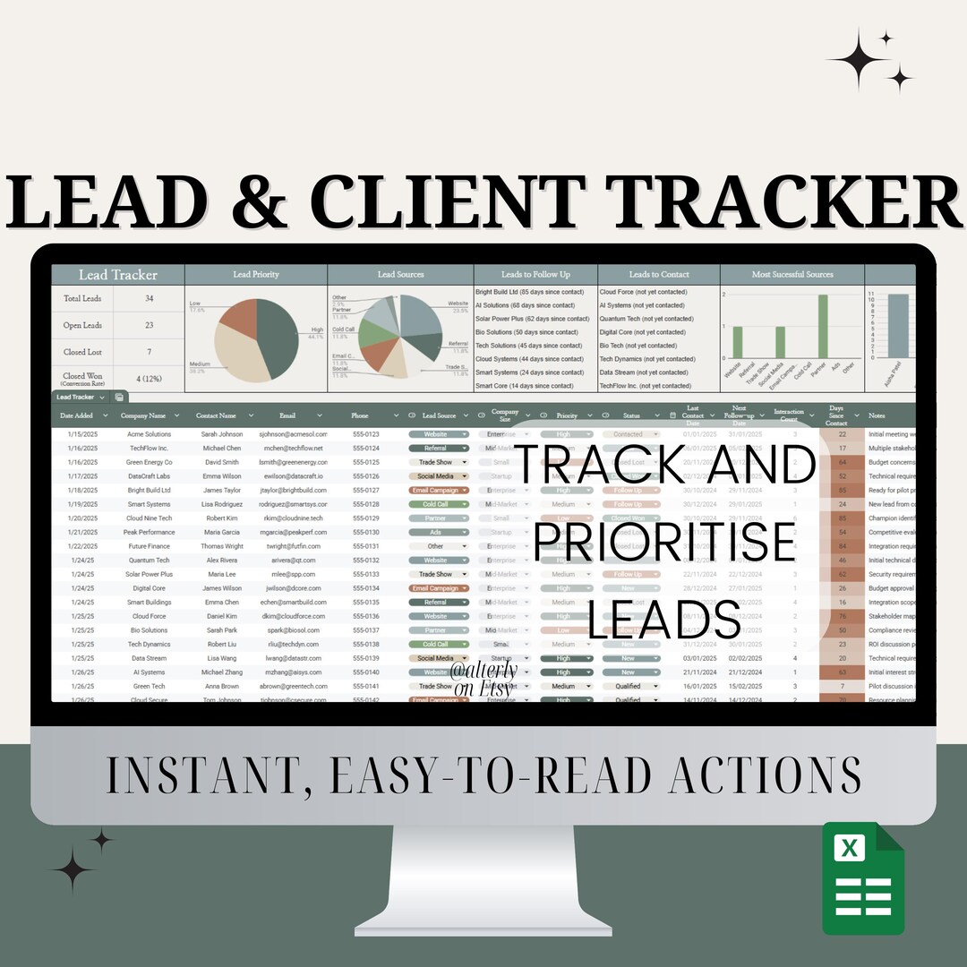 Lead Tracker & CRM Template | Google Sheets Sales Database | Small ...