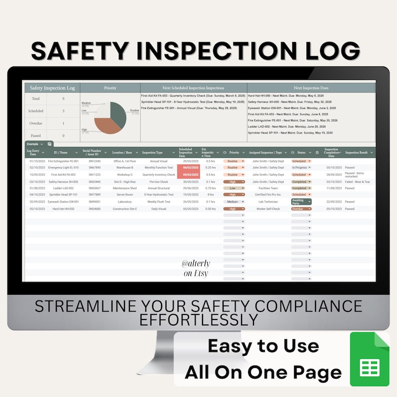 Safety Inspection Log & Tracker | Google Sheets Template | Compliance ...