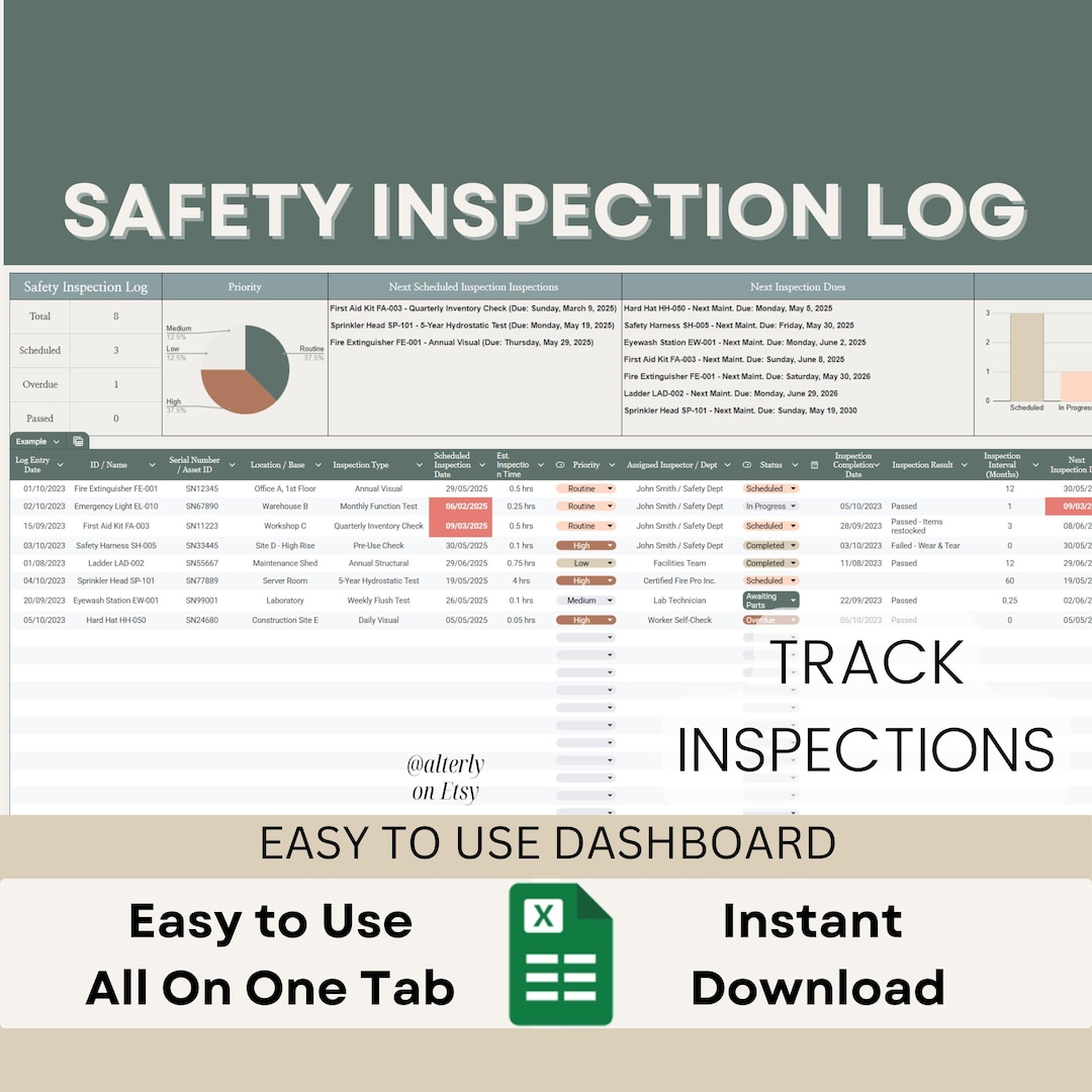Professional Safety Inspection Log for Google Sheets | Compliance ...