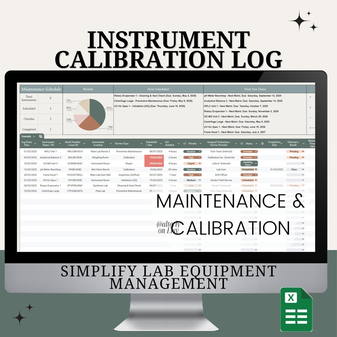 Instrument Maintenance & Calibration Log | Google Sheets Template ...