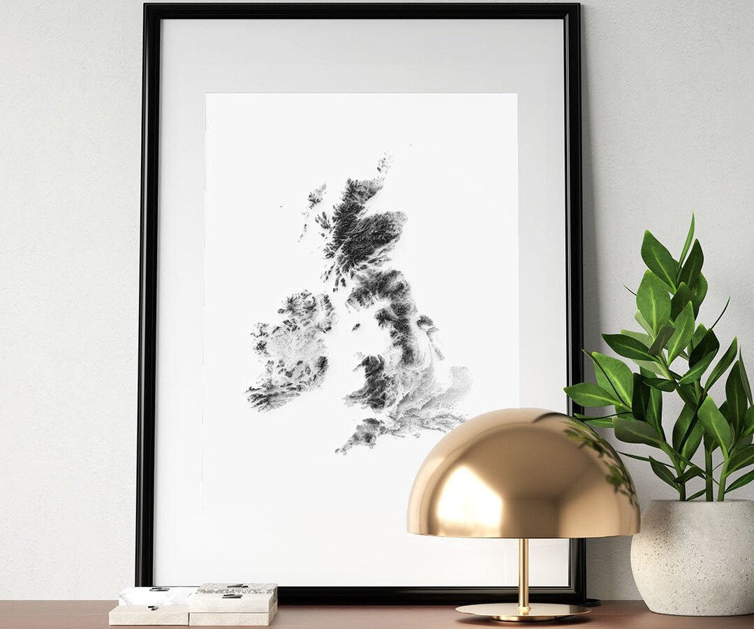 United Kingdom UK Relief Map Print / Poster 3D Effect Topography Map ...
