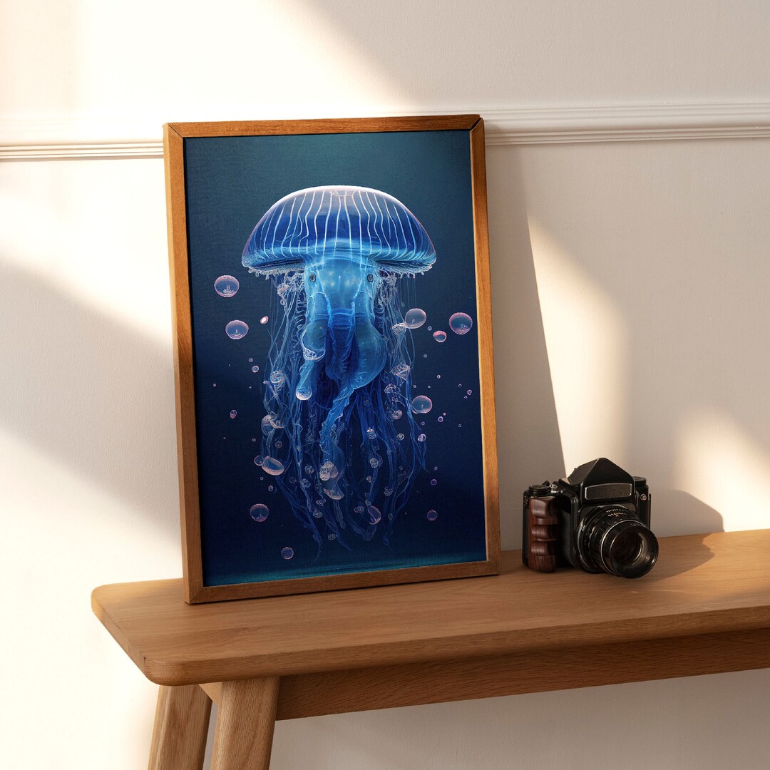 Blue Blubber Jellyfish Illustration: Wall Art Poster Print - Etsy
