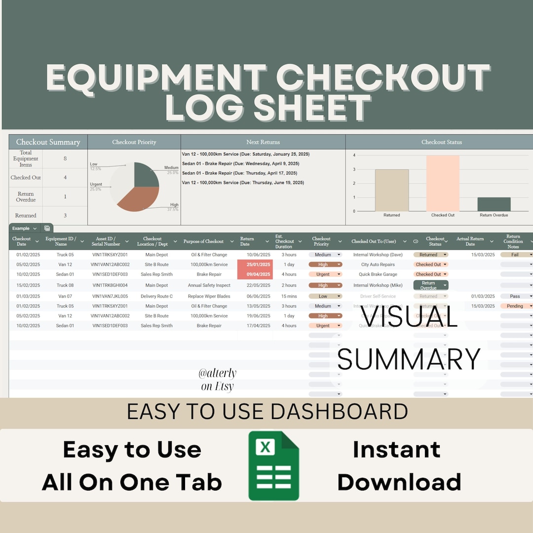 Equipment Tool Log | Google Sheets Checkout System | Asset Return ...