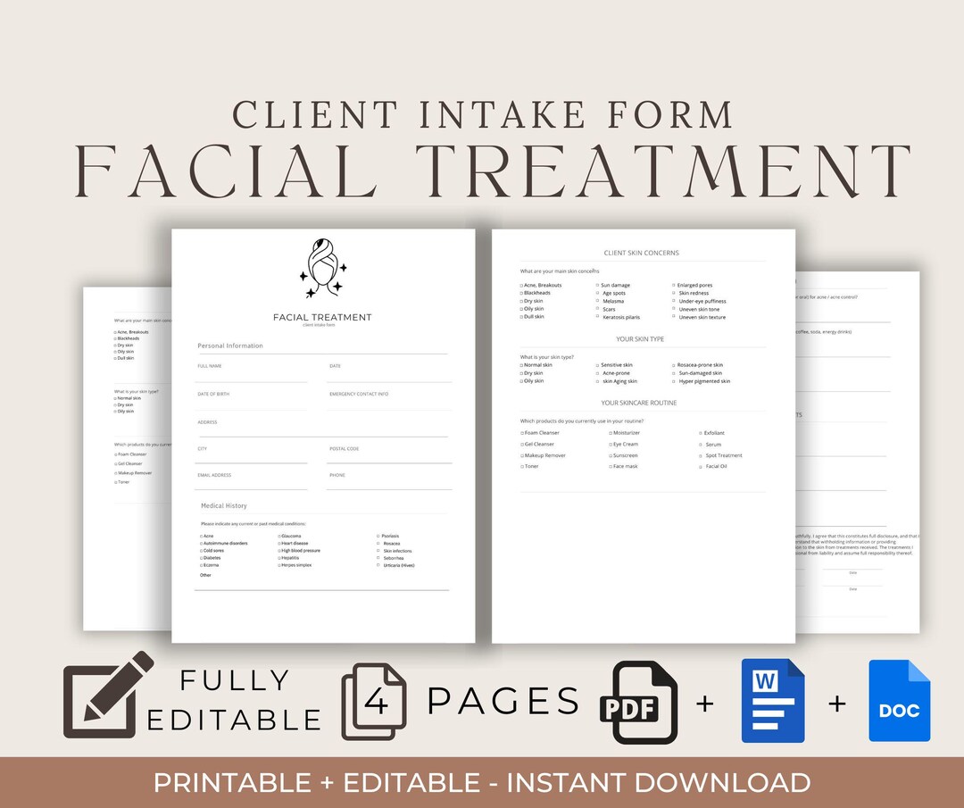 Facial Treatment Forms | Esthetician Client Forms & Consultation | Skin ...
