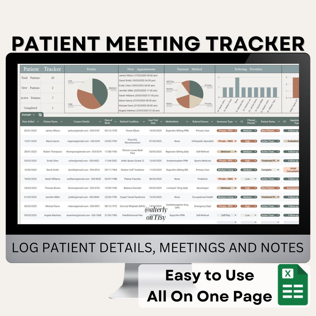 Medical Patient Management Spreadsheet | Healthcare Appointment Tracker ...