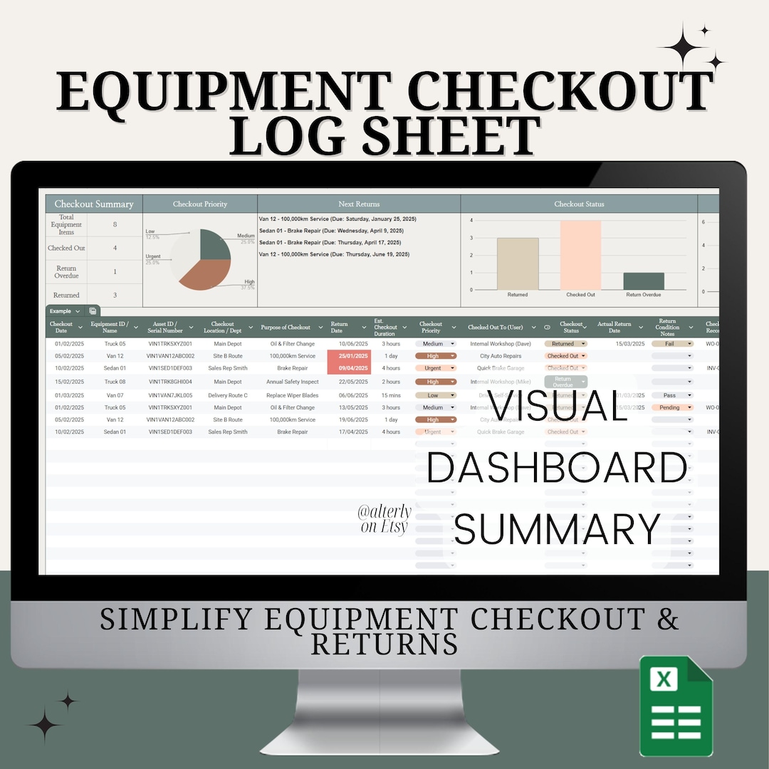 Equipment Tracker | Checkout Log With Dashboard and Priority | Digital ...