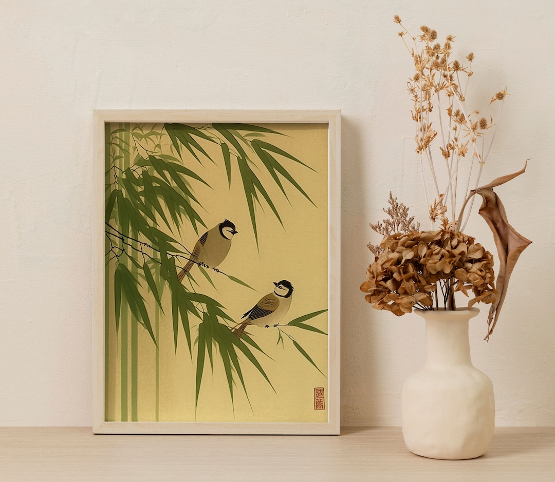 Bamboo and Sparrows Poster - Zen-inspired Japanese Wall Art, Woodblock ...