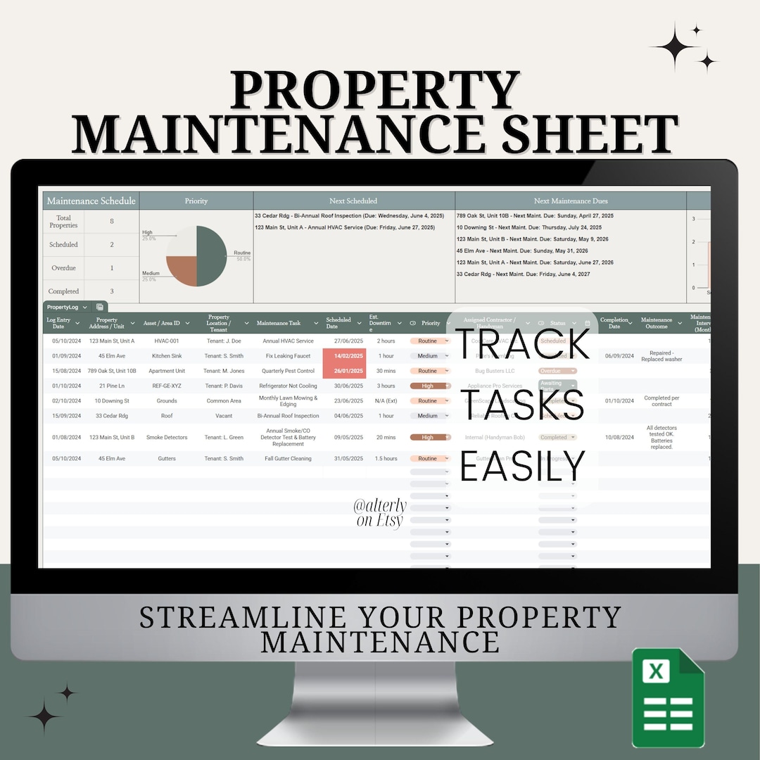 Property Maintenance Schedule & Tracker | Google Sheets Template for ...