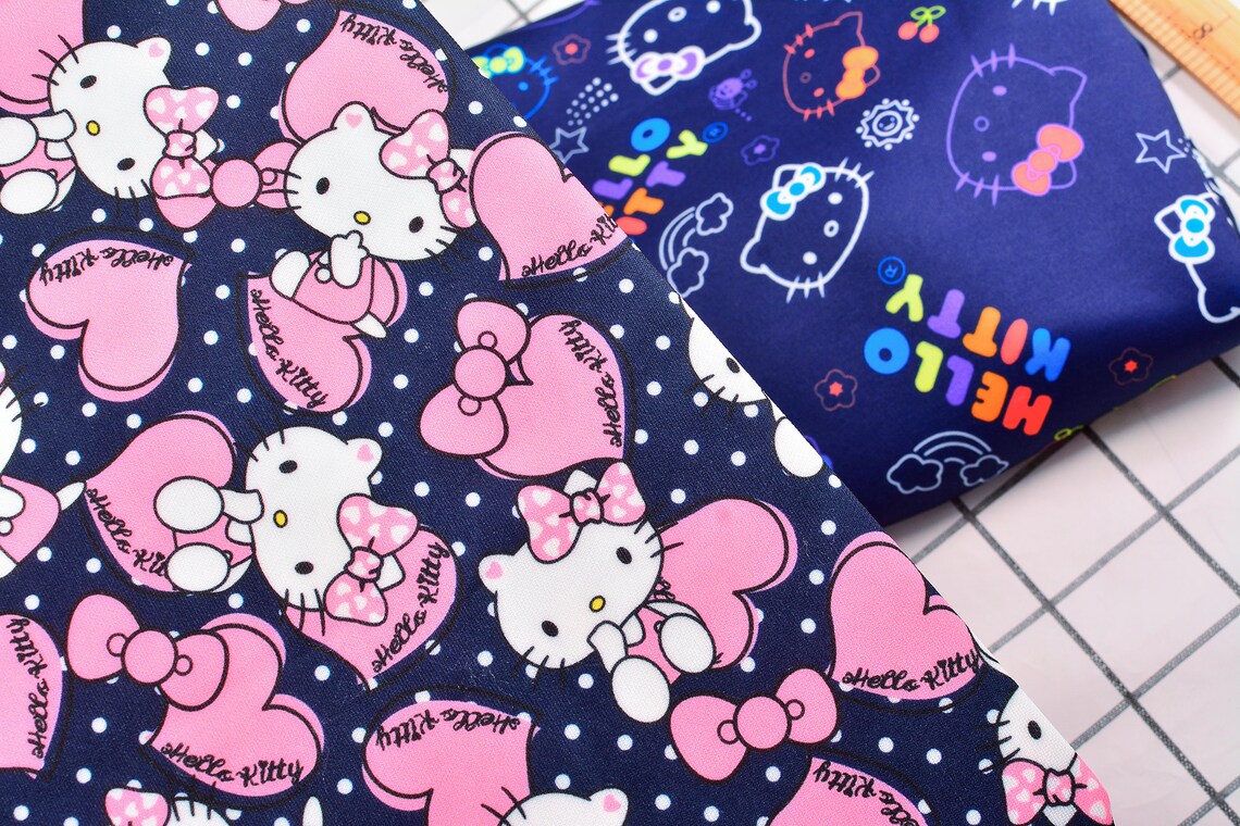 2PCS Hello Kitty Polyester Fabric Set DIY Hello Kitty Fabric | Etsy