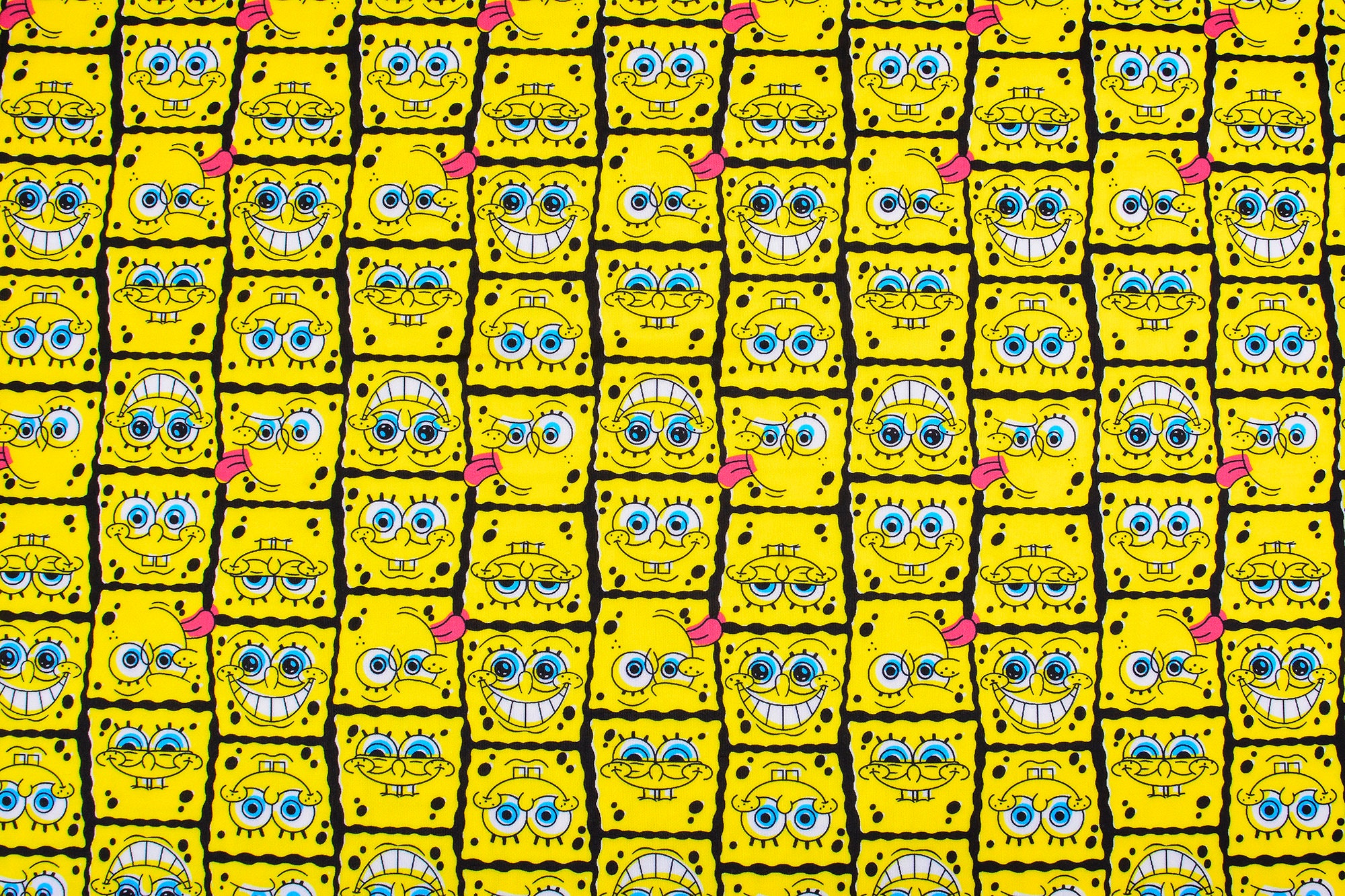 SpongeBob Polyester Fabric Face Expression of SpongeBob Grid | Etsy