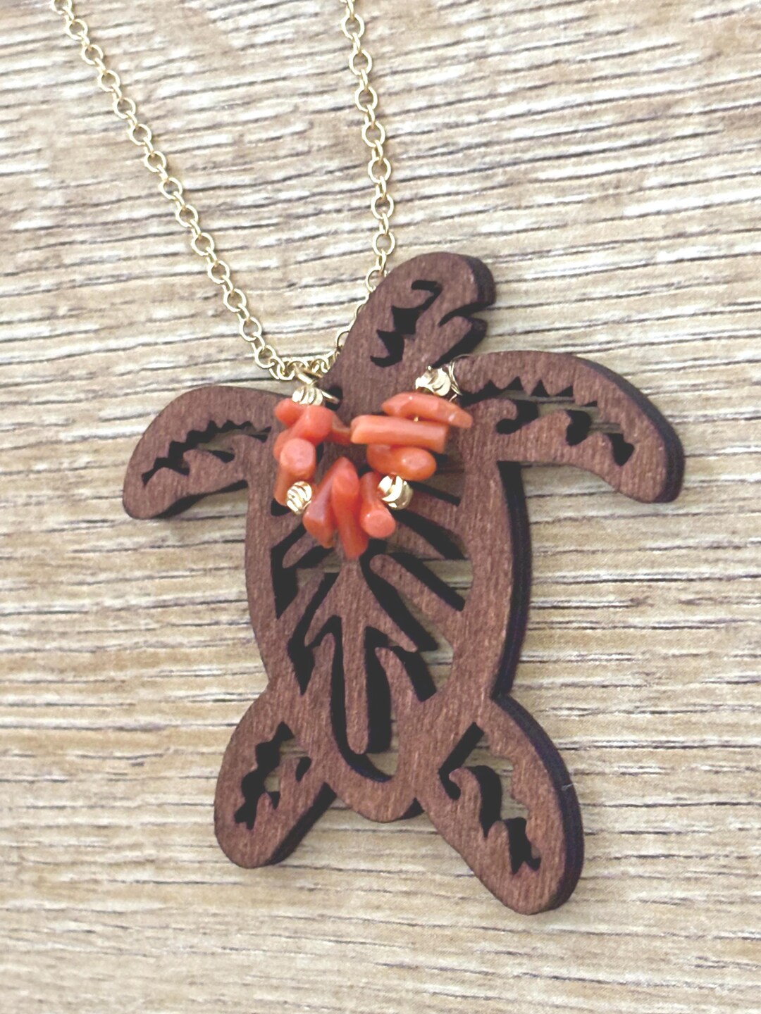 Sea Turtle Pendent Necklace Vintage Coral Lei Wooden Jewelry - Etsy