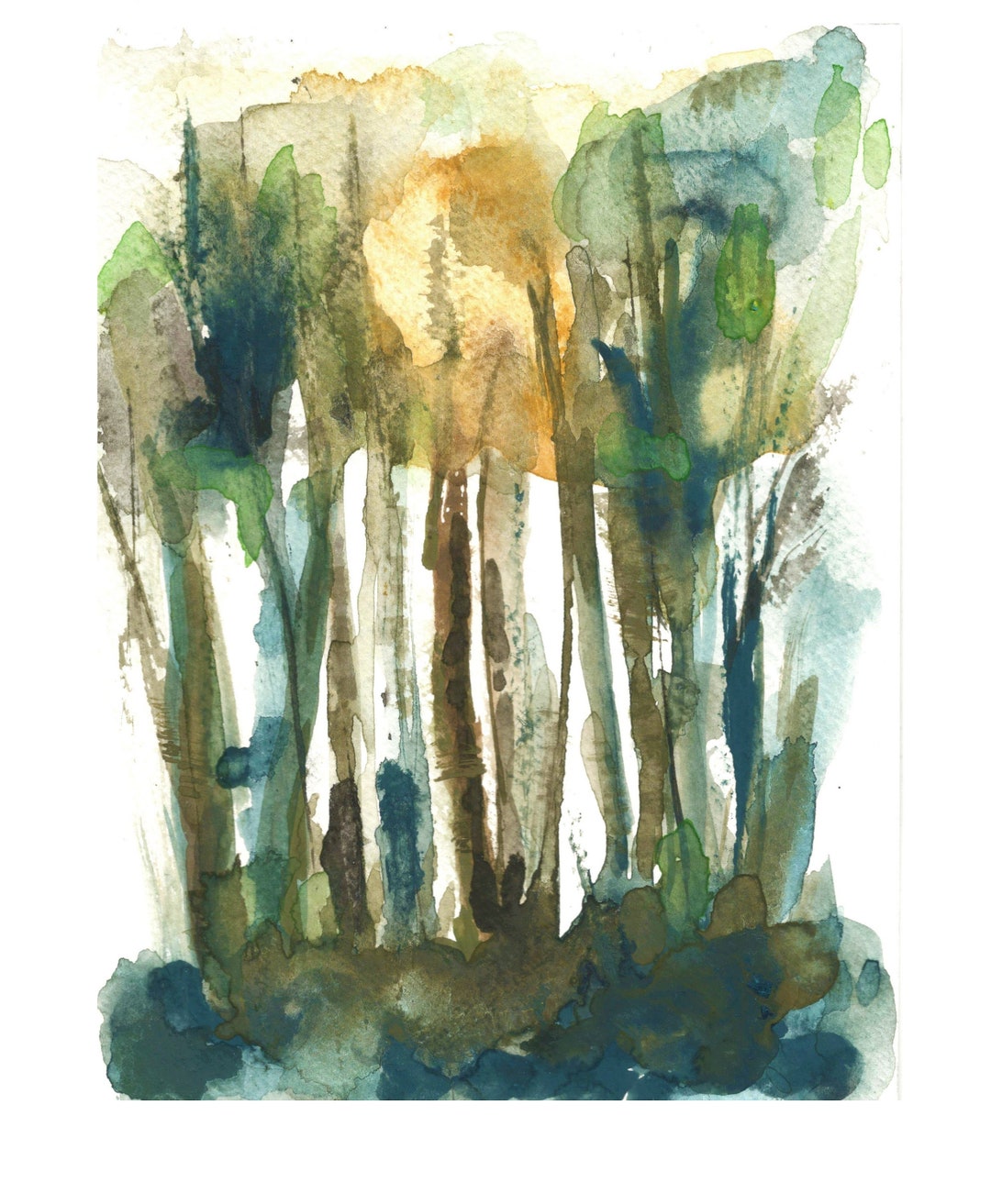 Trees Watercolour Art Card, Sunlit Woodland Painting Blank Greeting ...
