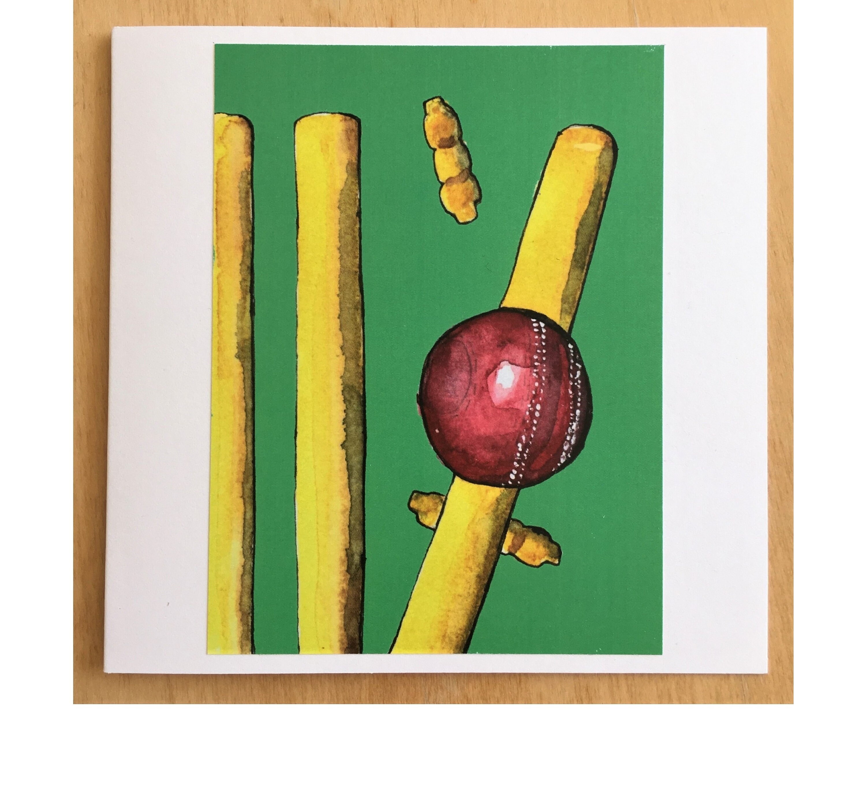 Cricket Art Card Handmade From Original, Fun Bowled Wicket Blank Card ...