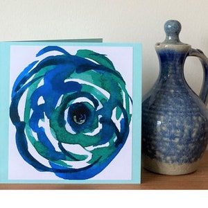 Blue Flower Art Card From Original, Contemporary Simple Floral Blank ...
