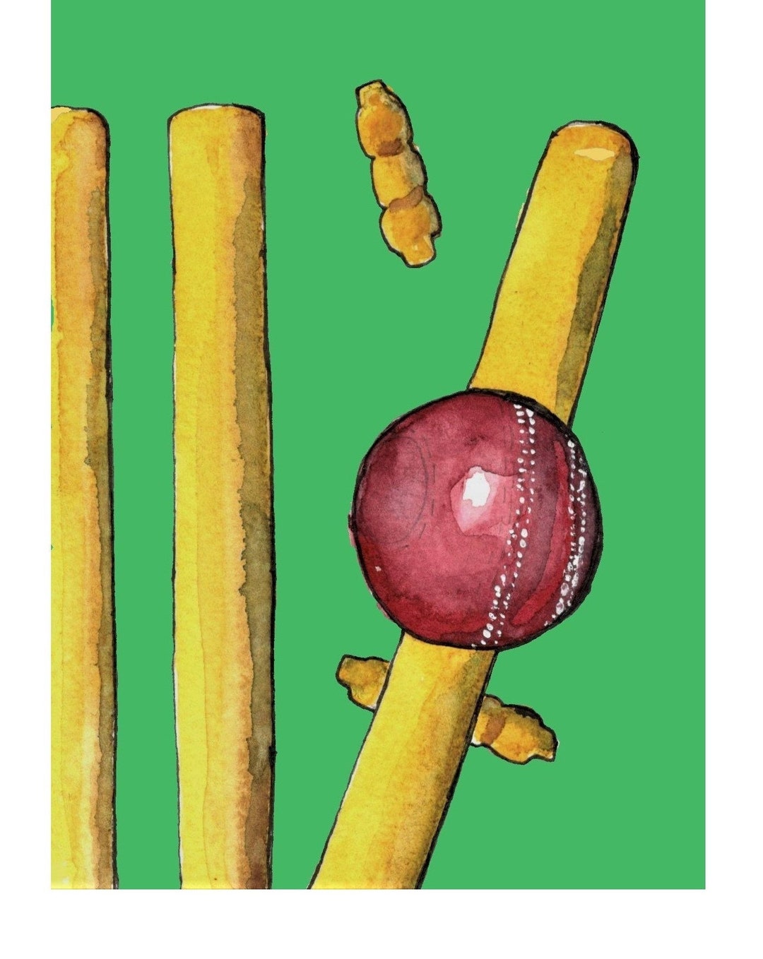 Cricket Art Card Handmade From Original, Fun Bowled Wicket Blank Card ...