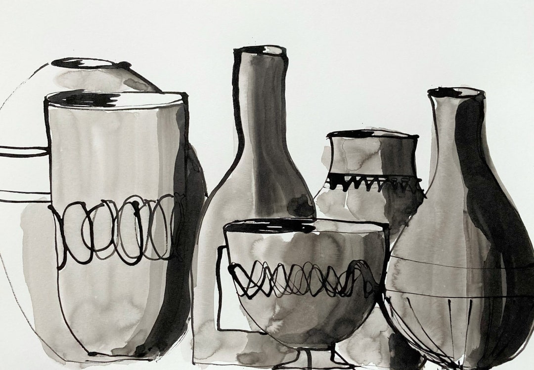 Pottery Art Card, Contemporary Ceramic Bottle Vase Bowl Blank Greeting ...