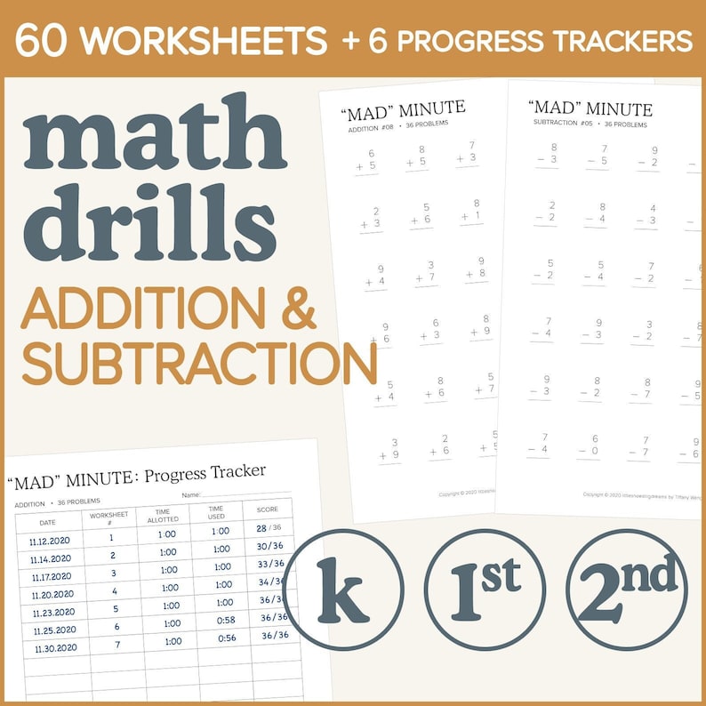 Addition and Subtraction Math Worksheets 1 Minute Math - Etsy