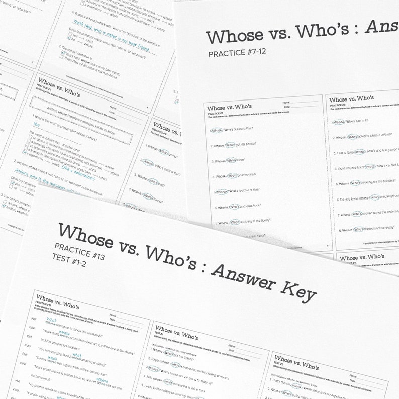 Whose Vs. Who's - Learning English Grammar Worksheets for 2nd Grade ...
