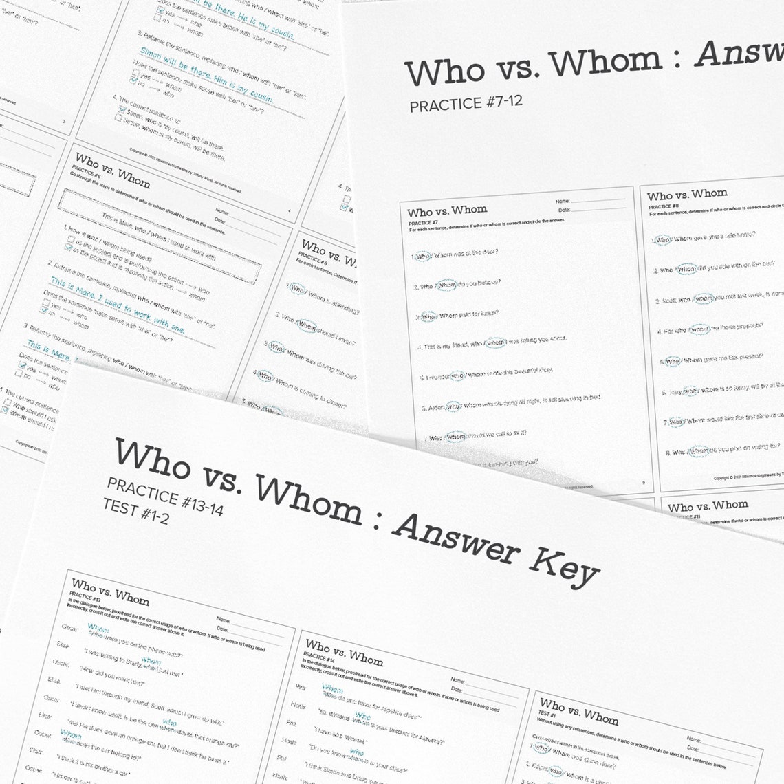 Who Vs. Whom English Grammar Worksheets for 2nd Grade & Up, ESL ...
