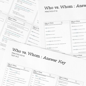 Who Vs. Whom English Grammar Worksheets for 2nd Grade & Up, ESL ...