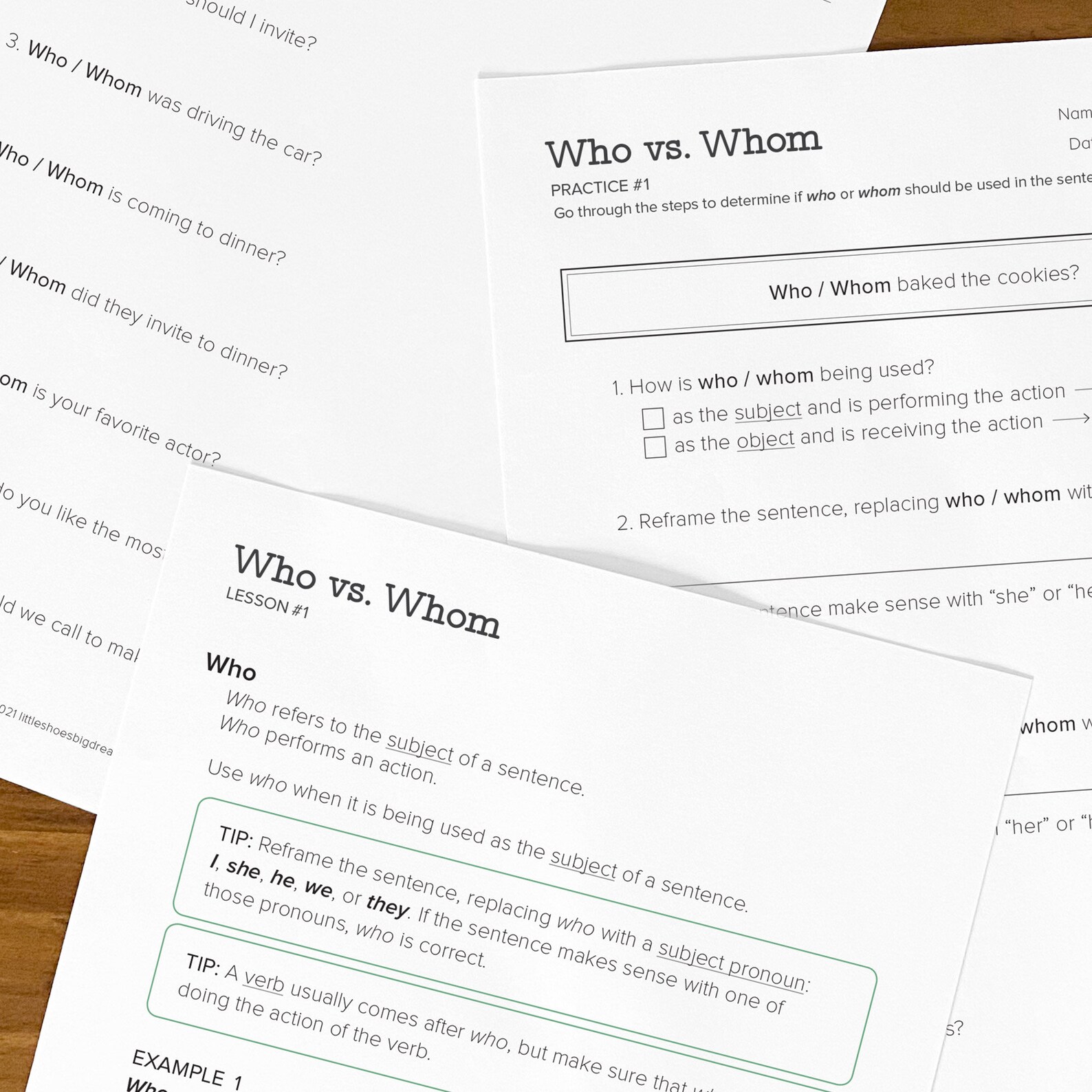 Who Vs. Whom English Grammar Worksheets for 2nd Grade & Up, ESL ...