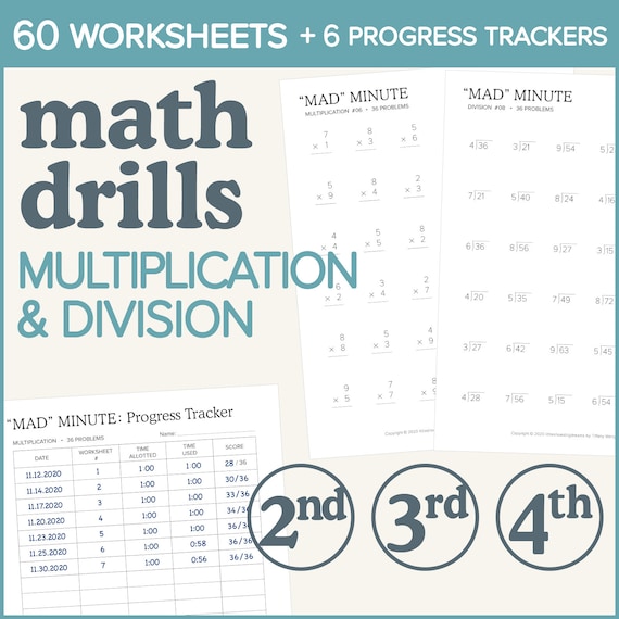 Timed Math Fact Worksheets BUNDLE 2 Multiplication Division Number