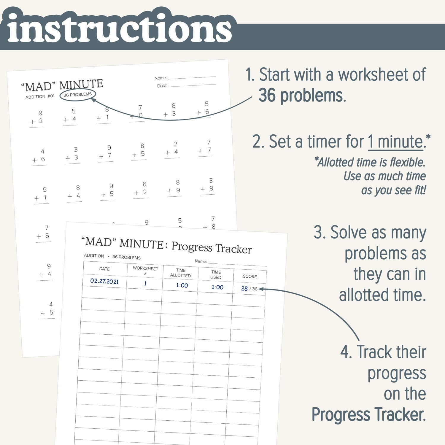 Addition and Subtraction Math Worksheets, 1 Minute Math Drills, 1st ...
