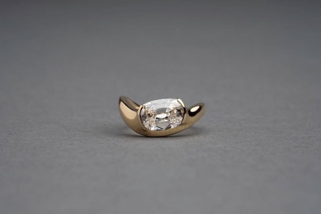 Buy East to West Ring, Half Bezel Set Ring, Solitaire Ring, Elongated ...