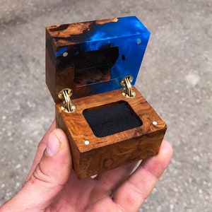 Slim.blue Resin and Wood Engagement Ring Box. Unique Proposal Ring Box ...