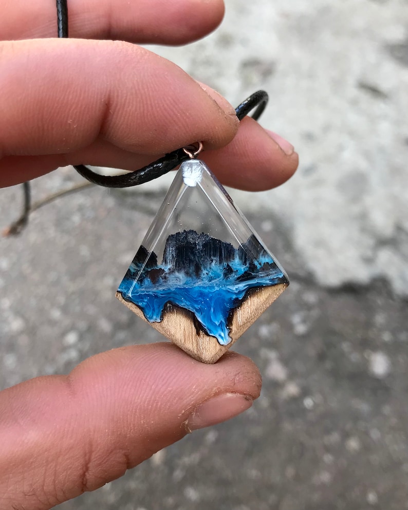 Ocean Resin Pendant, Handmade Oak Wood Necklace - Etsy