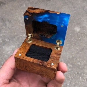 Slim.blue Resin and Wood Engagement Ring Box. Unique Proposal Ring Box ...