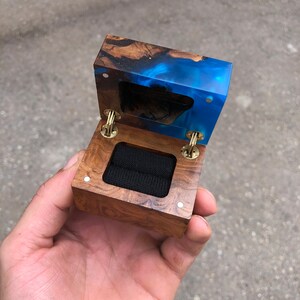 Slim.blue Resin and Wood Engagement Ring Box. Unique Proposal Ring Box ...