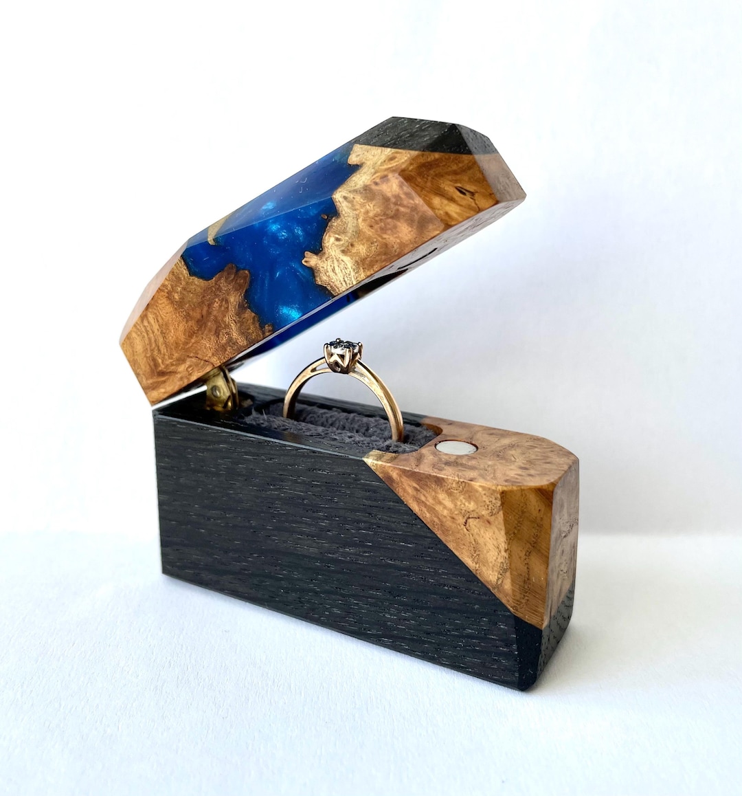 Wood Resin Ring Box: Black Oak & Olive Wood Engagement Proposal - Etsy