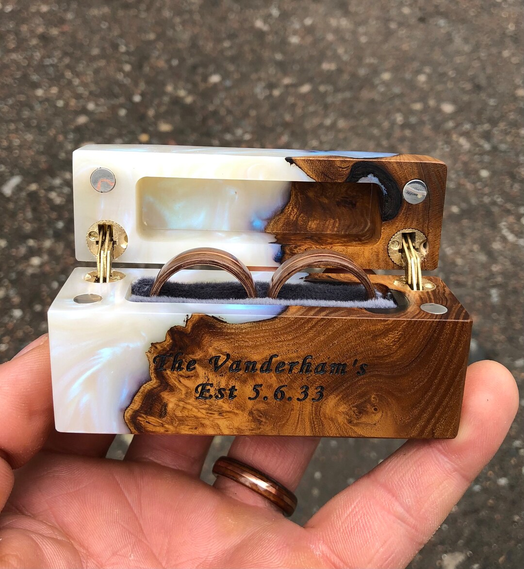 Set Walnut Wood and Copper Inlay Rings in a Personalized Wood and Resin ...