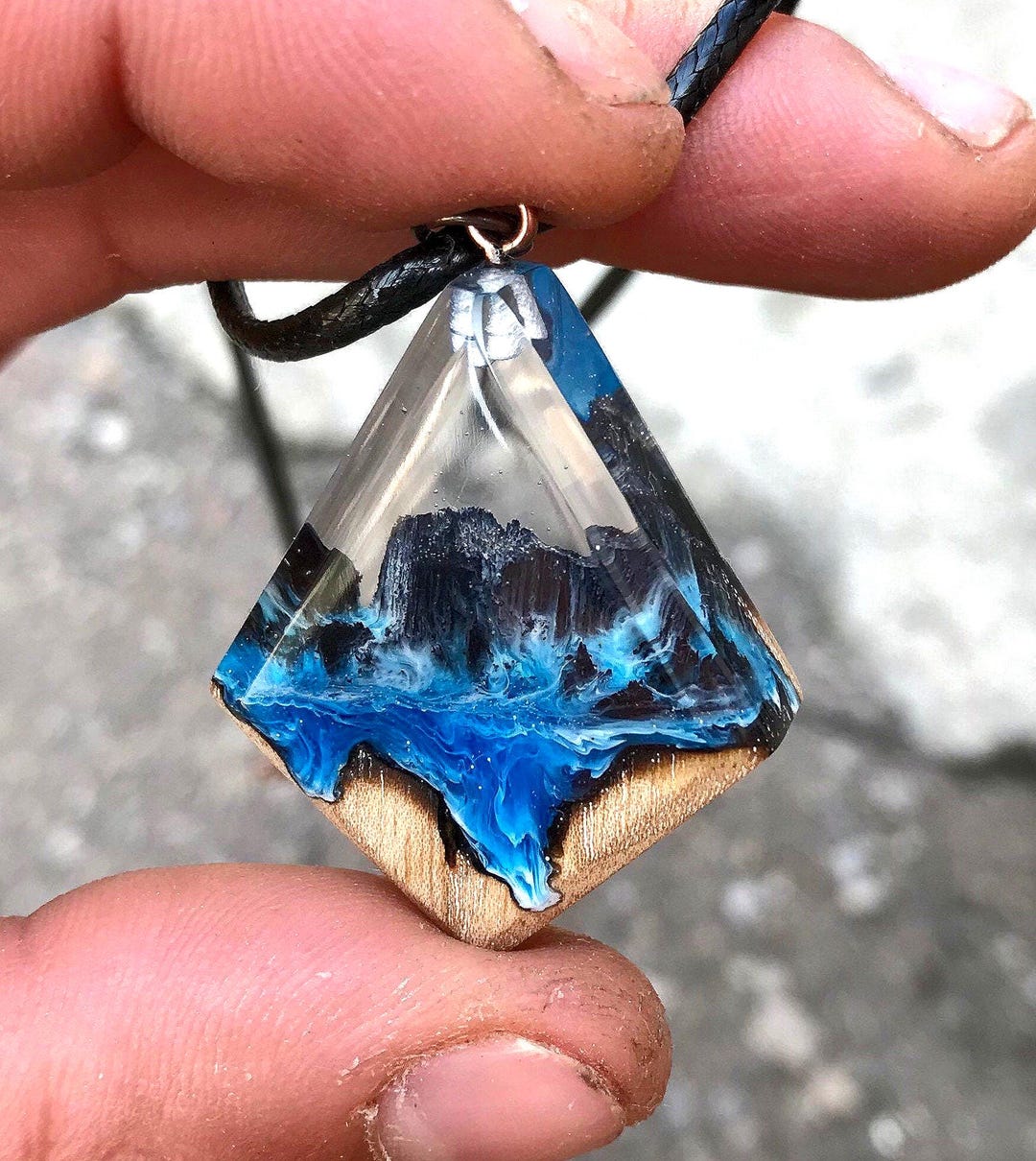 Ocean Resin Pendant, Handmade Oak Wood Necklace - Etsy