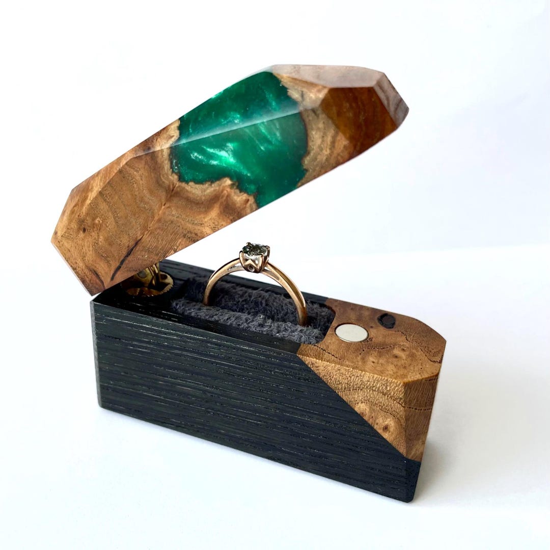 Wood and Resin Engagement Ring Box: Black Oak, Olive Wood - Etsy
